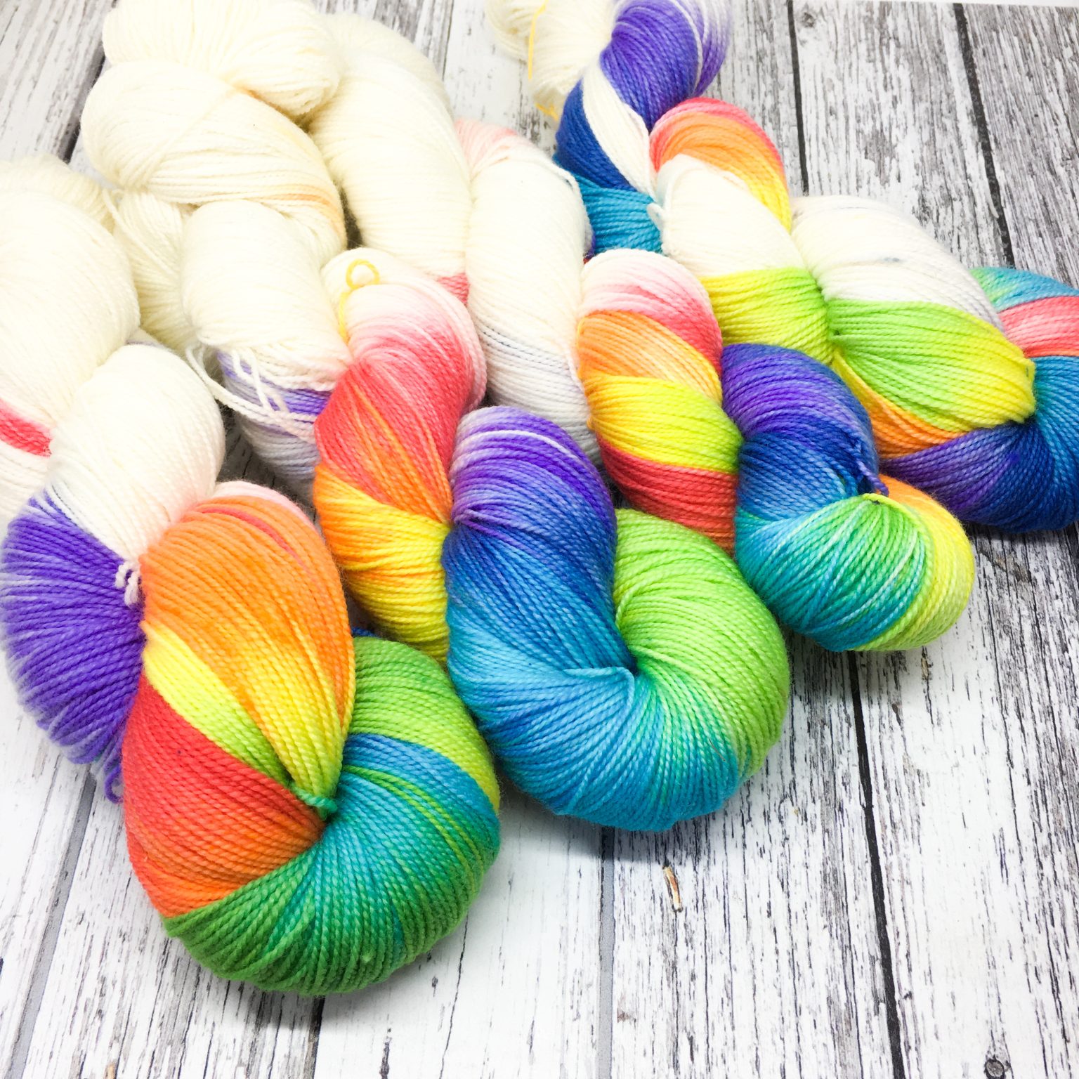 Cloudy Rainbow yarn, Merino nylon 4 ply sock yarn