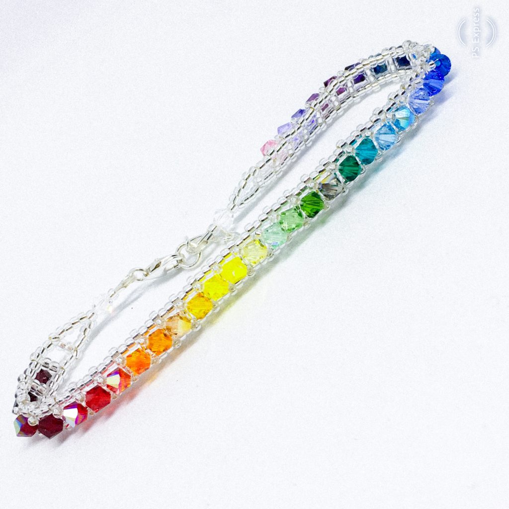 Rainbow weave crystal bracelet, sterling silver clasp - Twinkly Bits