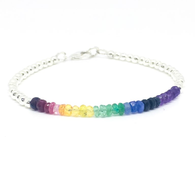 Rainbow gemstone bracelet, Sapphire bracelet, emerald amethyst ruby and ...