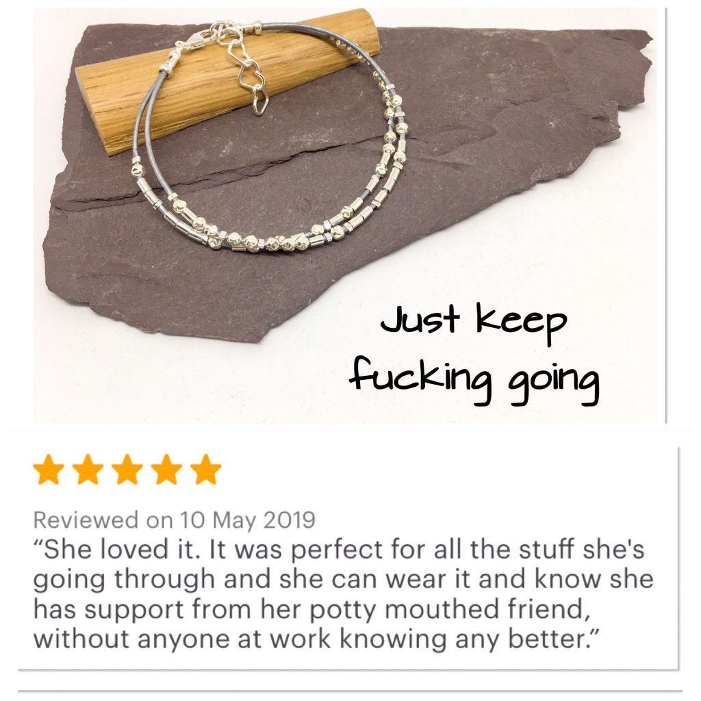 Just Keep Fucking Going, Morse code message bracelet - Twinkly Bits